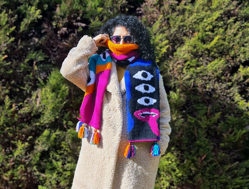 Hand Knit Scarf Unique Design Alien - Etsy