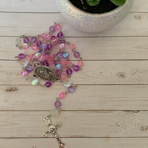 St Maria Goretti Rosary: Pink Purple Mermaid Glass, Catholic Gift - Etsy