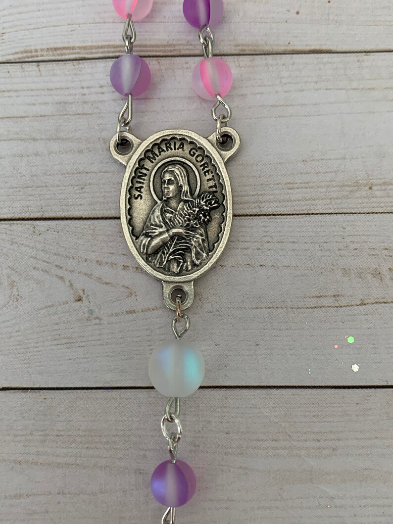 St Maria Goretti Rosary: Pink Purple Mermaid Glass, Catholic Gift - Etsy