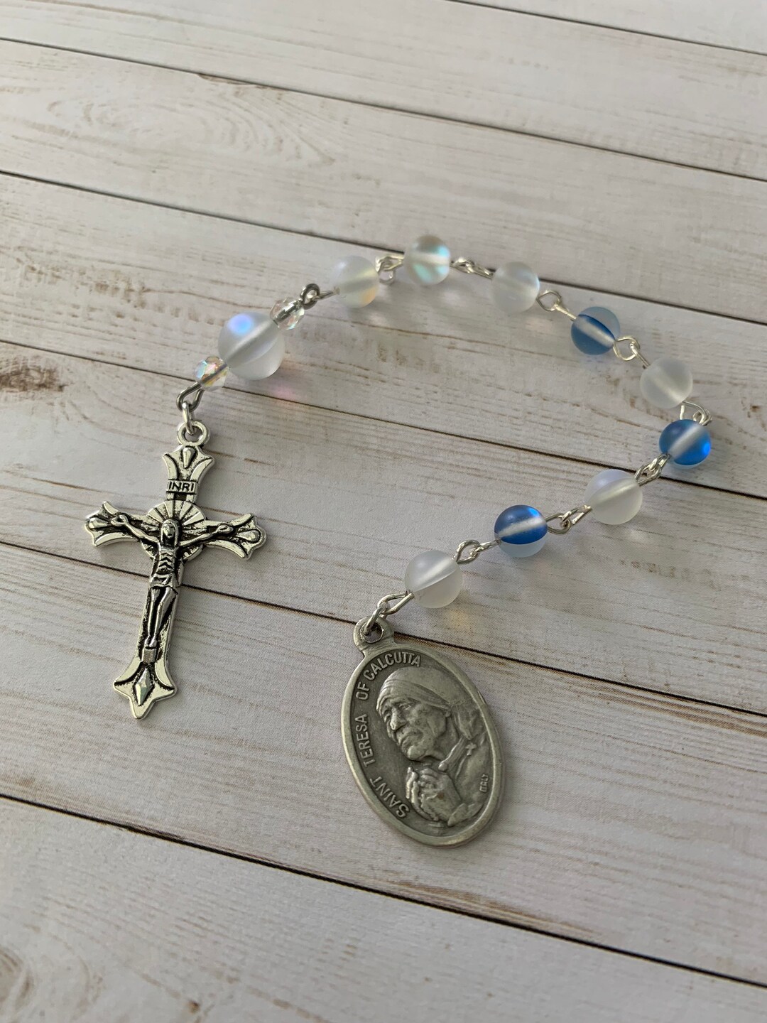 St Teresa of Calcutta Novena: Mermaid Glass Catholic Prayer Beads - Etsy