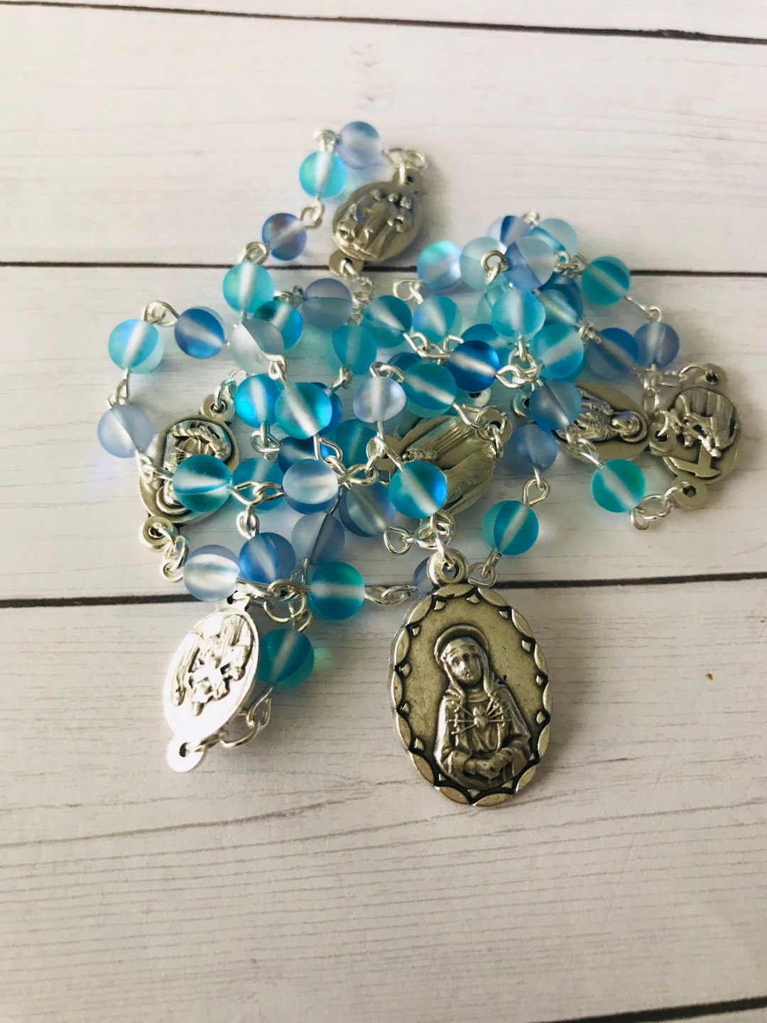 Seven Sorrows Rosary: Mermaid Glass Servite Prayer Chaplet - Etsy