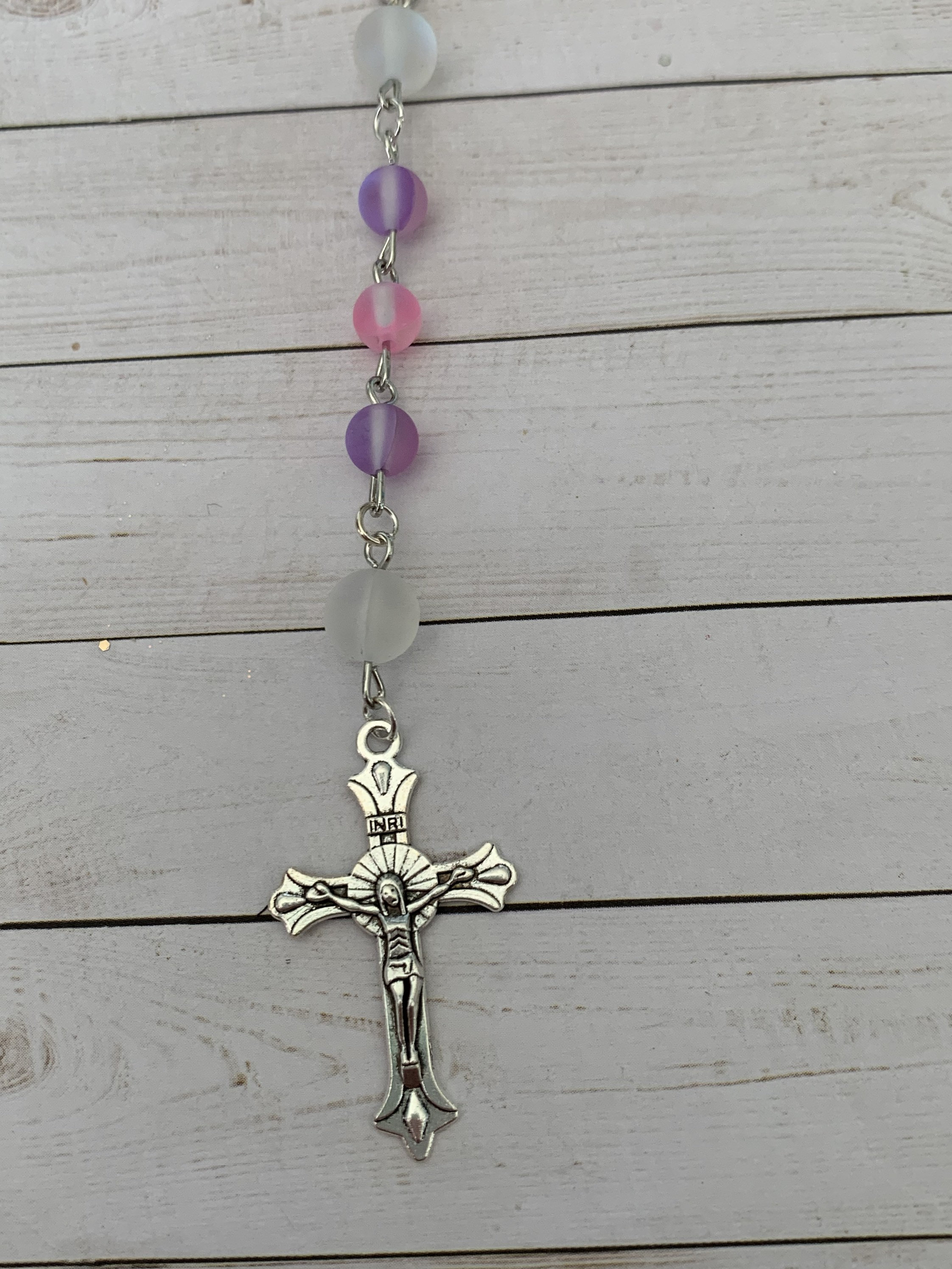 St Maria Goretti Rosary: Pink Purple Mermaid Glass, Catholic Gift - Etsy