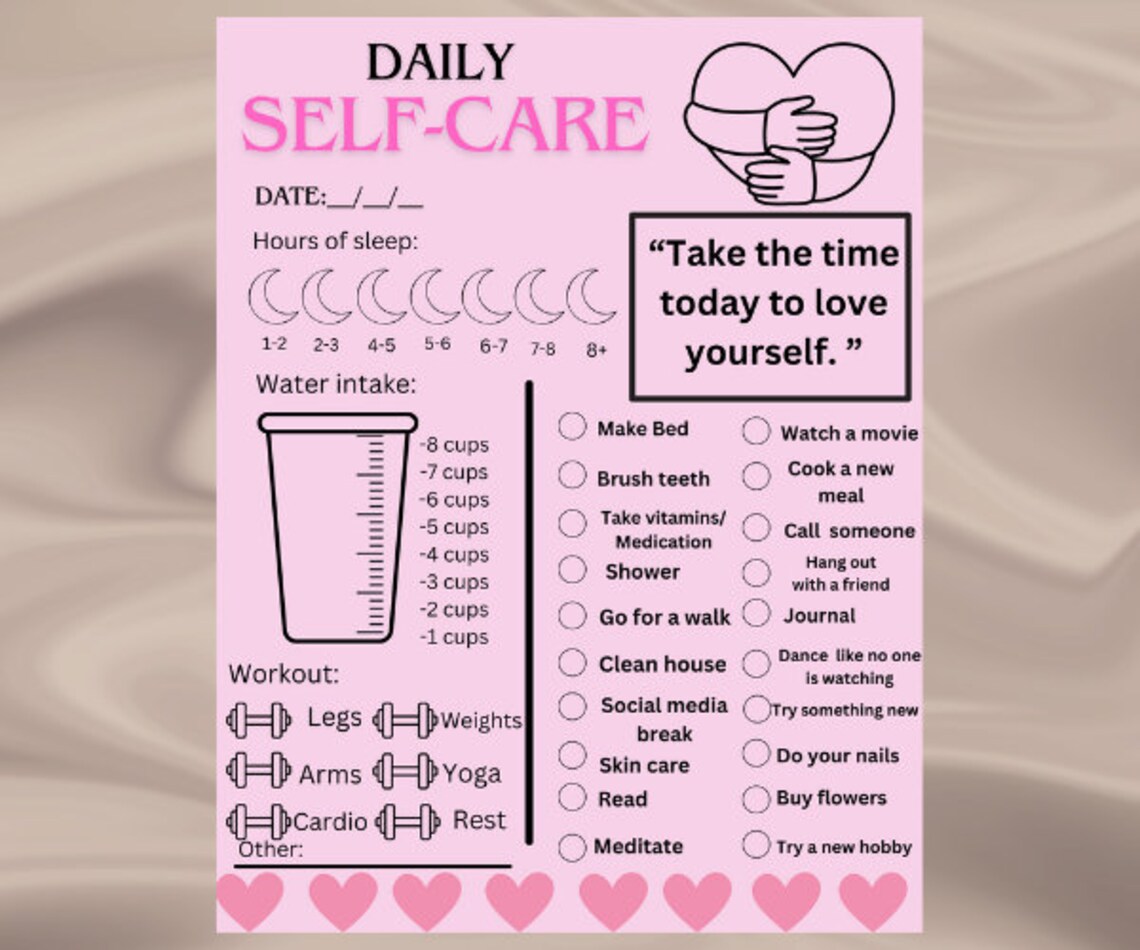 Daily Self Care Checklist, Printable Pdf Self Care List, Self Care to ...