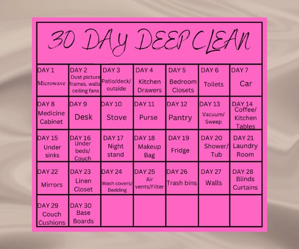 30 Day Deep Clean Chart. Digital Print, Digital Download, Printable ...