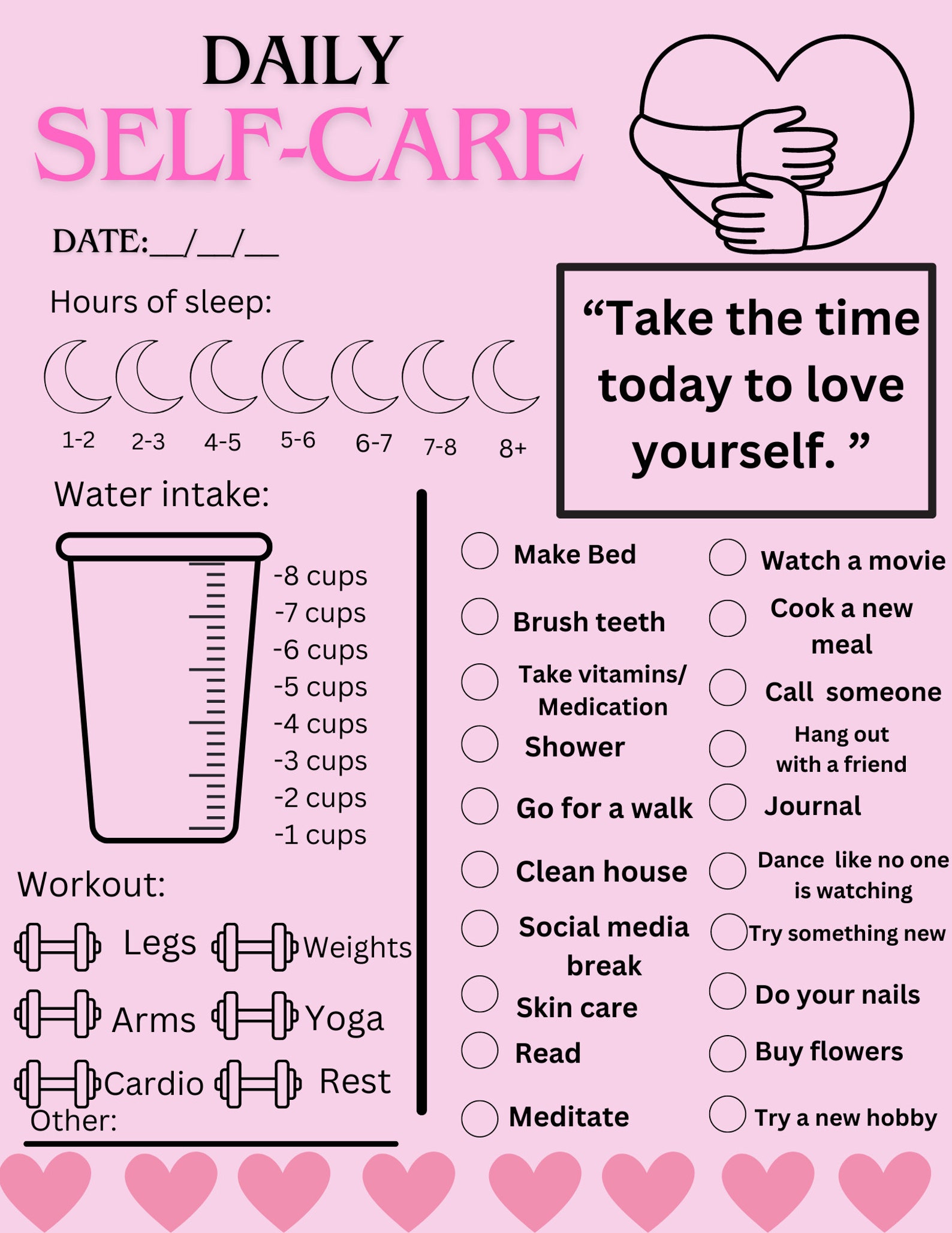 Daily Self Care Checklist, Printable Pdf Self Care List, Self Care to ...