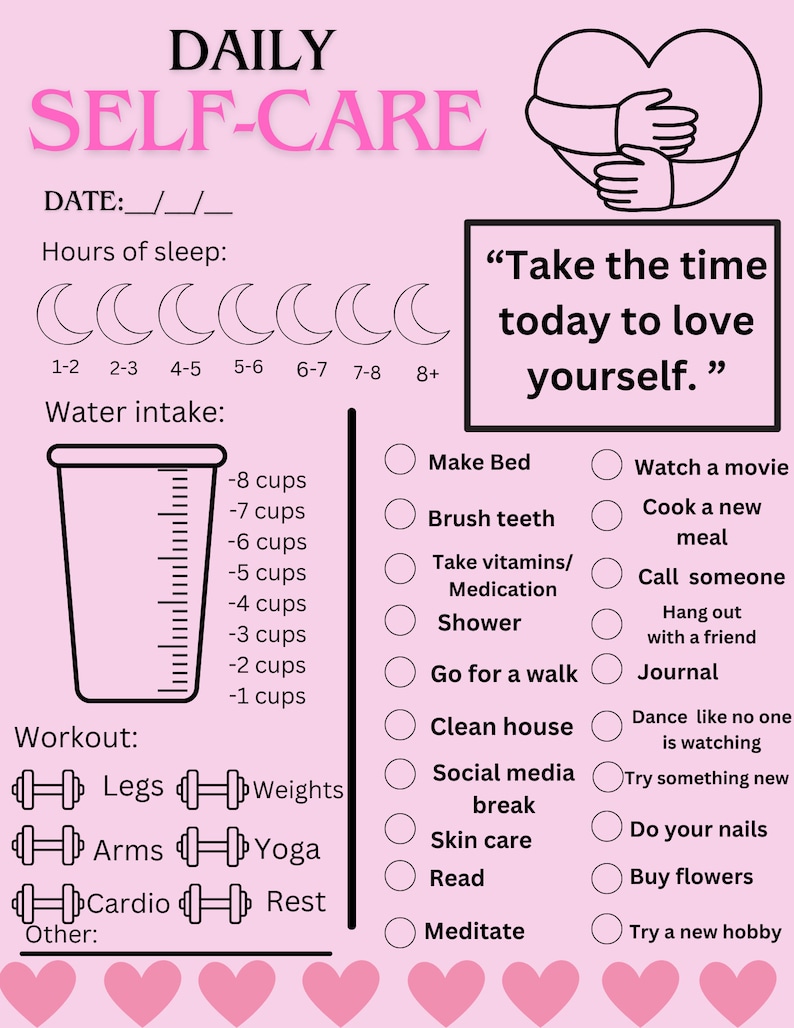 Daily Self Care Checklist, Printable Pdf Self Care List, Self Care to ...