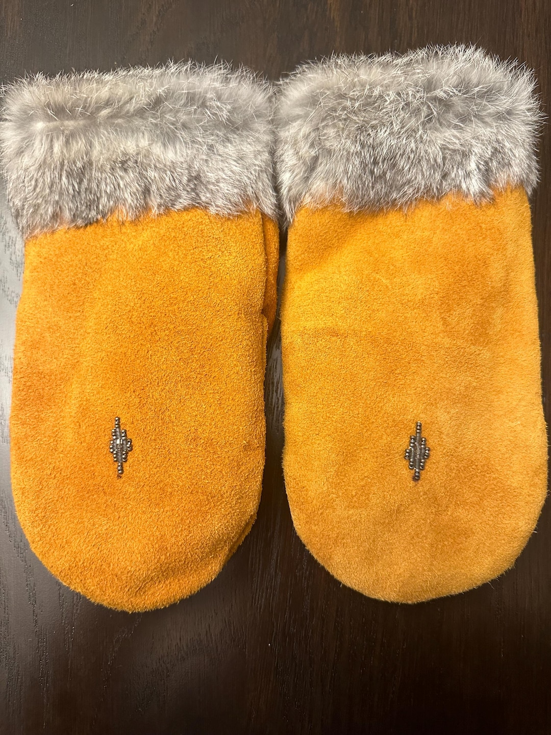 Moose Hide Mittens With Sherpa Like Lining and Rabbit Trim Ladies Small ...