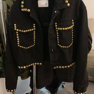Black Denim Gold Studded Jacket - Etsy