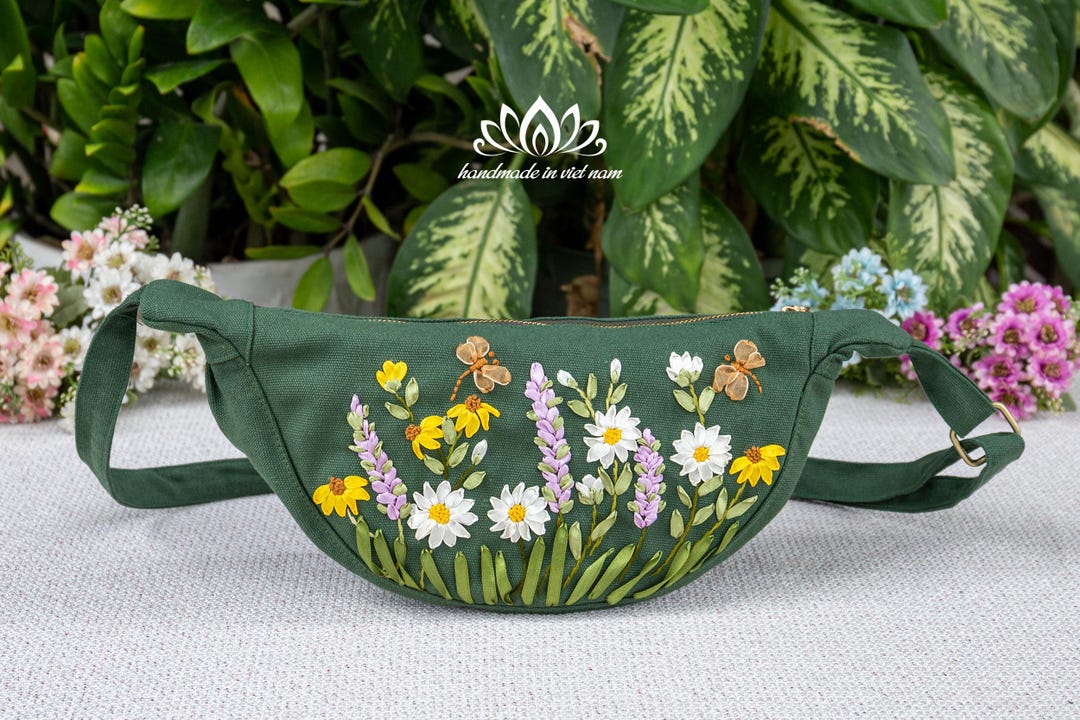 Moon Bag | Half Moon Bag With Pockets |ribbon Embroidery Bag, Fanny Bag ...