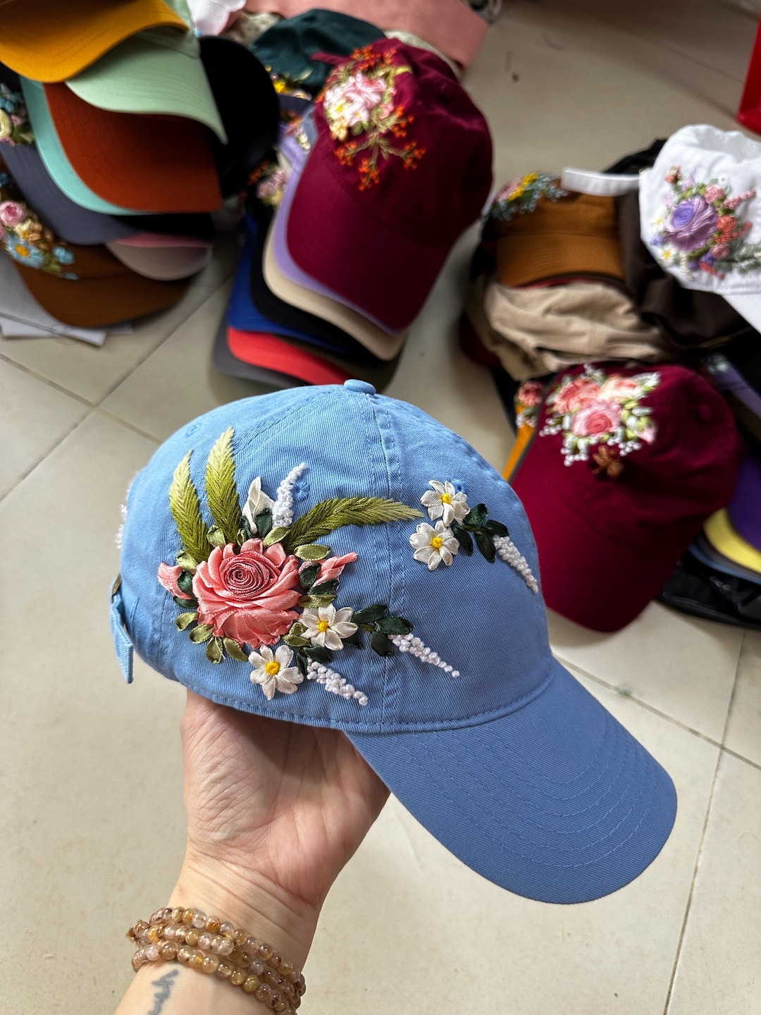 Embroidered Baseball Cap Women, Ribbon Embroidery Art - Etsy