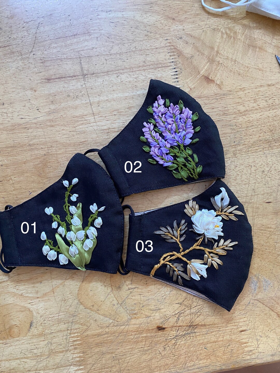 Lavender Embroidery Mask, Camellia Embroidery, Wedding Gift, With Nose ...