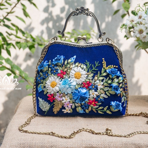 Embroidered Tote Bag With Zipper Unique Ribbon Embroidery - Etsy