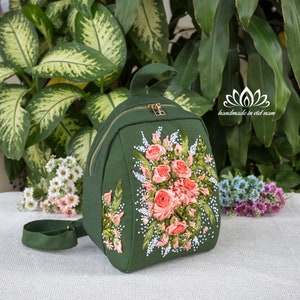 Beautiful Rose Embroidered Backpack, Ribbon Embroidery Art, Durable ...