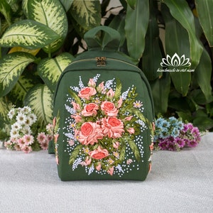 Beautiful Rose Embroidered Backpack, Ribbon Embroidery Art, Durable ...