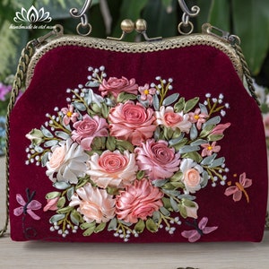 Hand Bag With Shoulder Strap, Unique Ribbon Flower Embroidery Bag ...