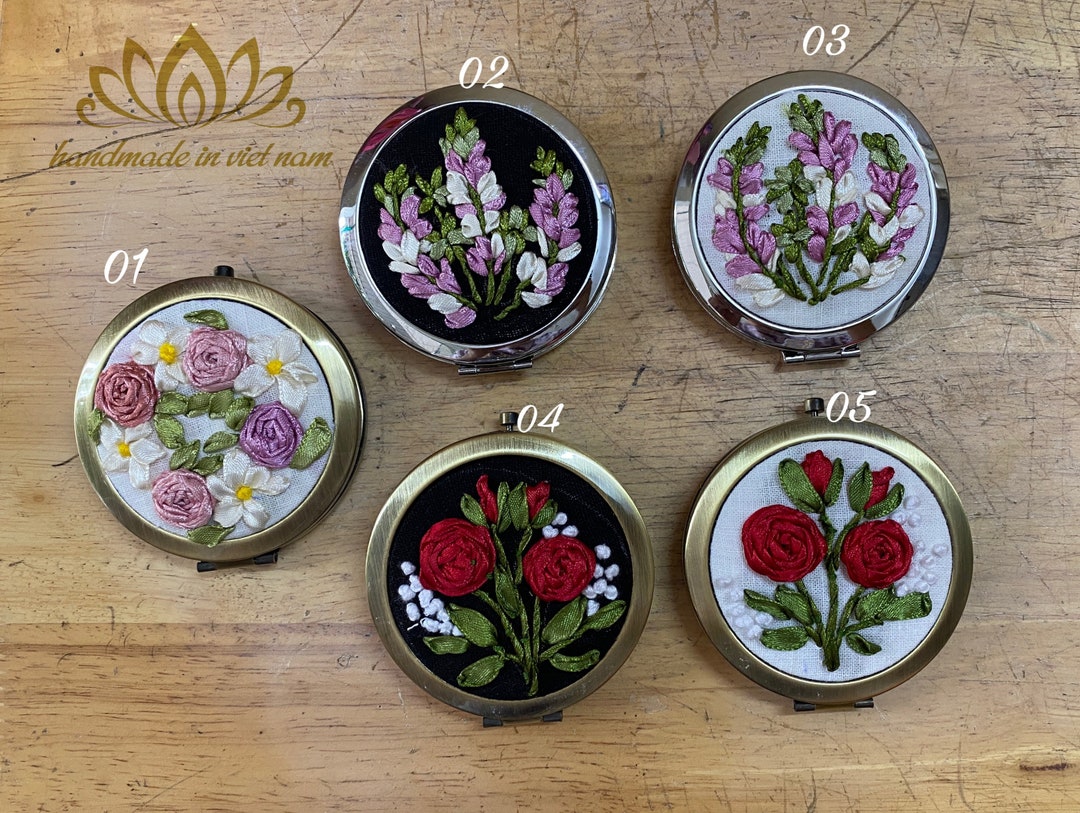 Hand Embroidered Pocket Mirror, Makeup Mirror, Gift for Her, Bridesmaid ...
