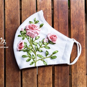 Embroidered Linen Mask | Ribbon Embroidery Mask | Nose Wire | Reusable ...