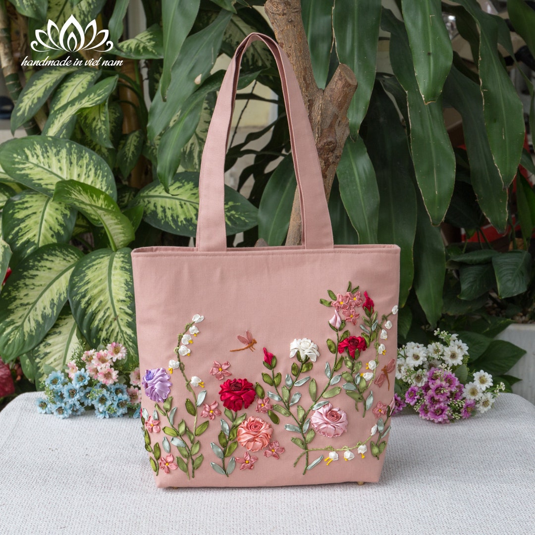Embroidered Tote Bag, Tote Bag With Zipper - Etsy