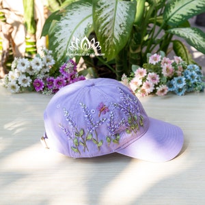 Embroidered Lavender Baseball Cap | Unique Ribbon Embroidery - Etsy