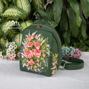 Beautiful Rose Embroidered Backpack, Ribbon Embroidery Art, Durable ...