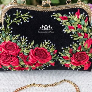 Handbag With Shoulder Strap , Unique Rose Embroidery Bag - Etsy