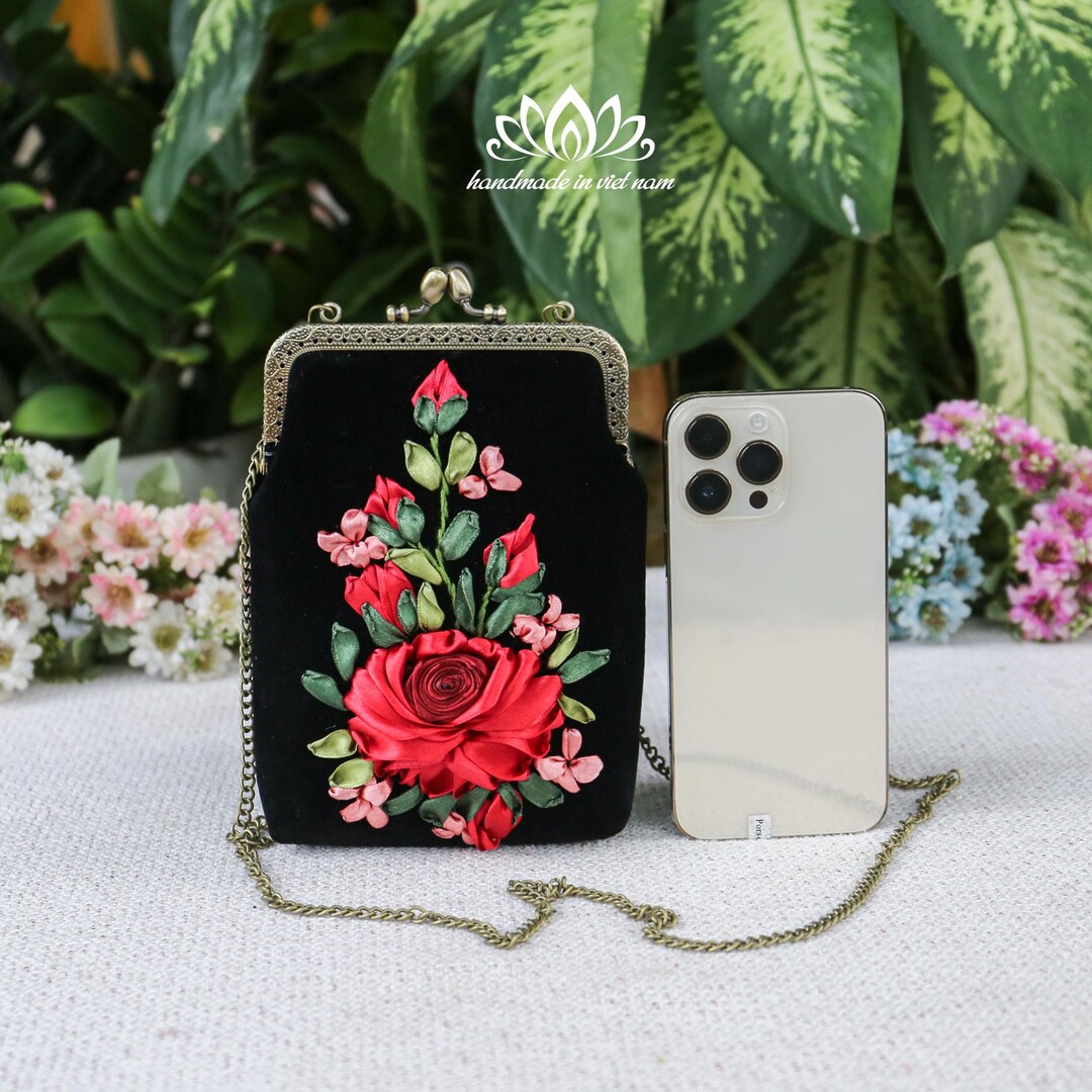 Embroidered Cell Phone Purse, Phone Bag Women, Artistic Ribbon ...