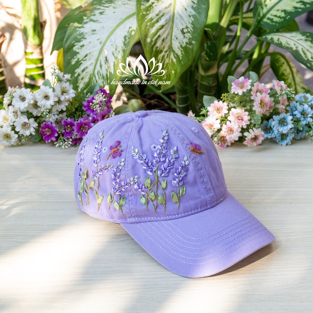 Embroidered Lavender Baseball Cap | Unique Ribbon Embroidery - Etsy