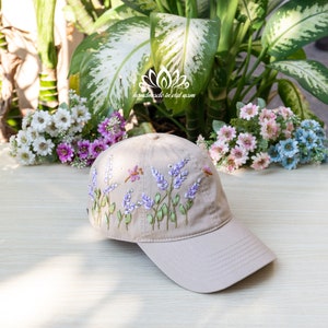 Embroidered Lavender Baseball Cap | Unique Ribbon Embroidery - Etsy