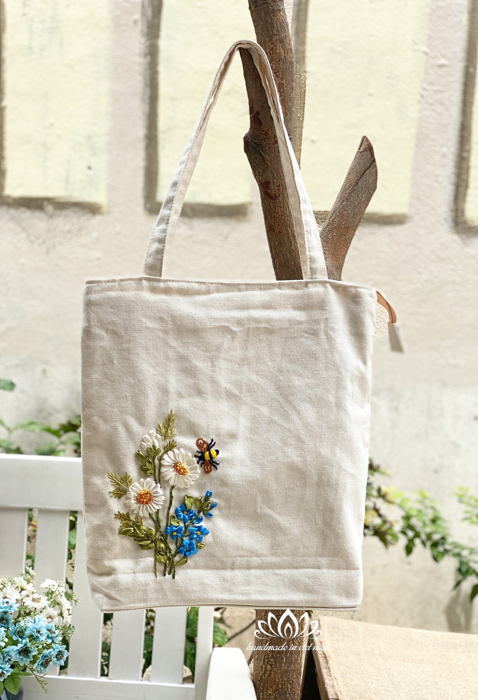 Embroidered Tote Bag With Zipper Unique Ribbon Embroidery - Etsy