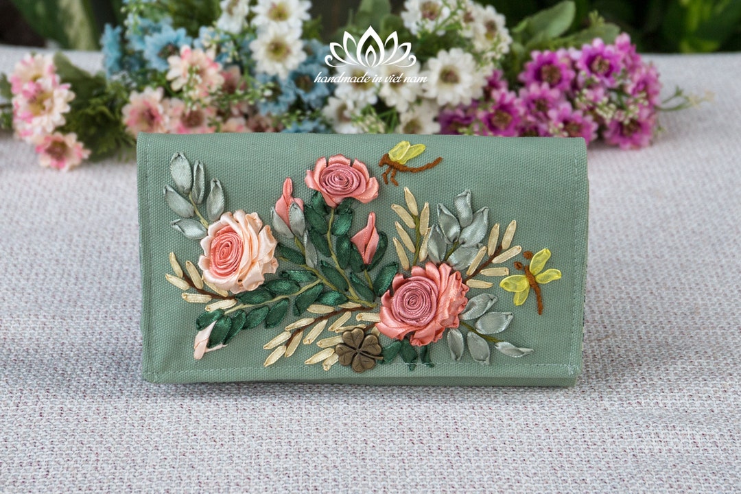 Hand Embroidered Wallet, Unique Ribbon Embroidery - Etsy