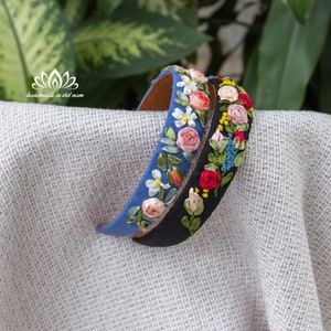 Floral Embroidered Headbands, Handmade Hairband With Flowers Embroidery ...