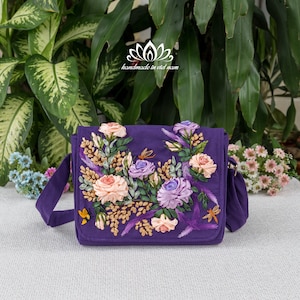 Purple Messenger Bag With Embroidered Ribbon, the Bag for Purple Lovers ...
