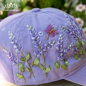 Embroidered Lavender Baseball Cap | Unique Ribbon Embroidery - Etsy