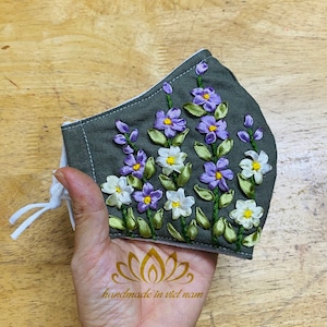 Two Side Embroidered Mask | Embroidered Linen Mask | Ribbon Embroidery ...