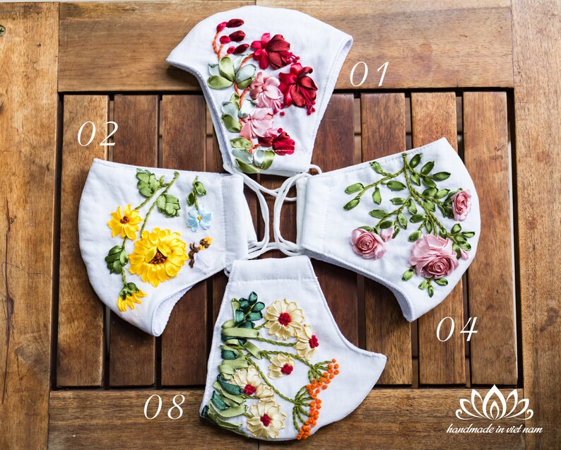 Embroidered Linen Mask Ribbon Embroidery Mask Nose Wire - Etsy