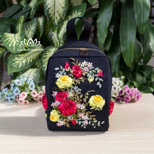 Embroidered Backpack, Very Beautiful Embroidered Rose Backpack - Etsy