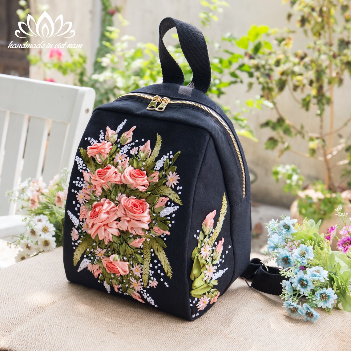 Embroidered Backpack Ribbon Embroidery Backpack Embroidery - Etsy