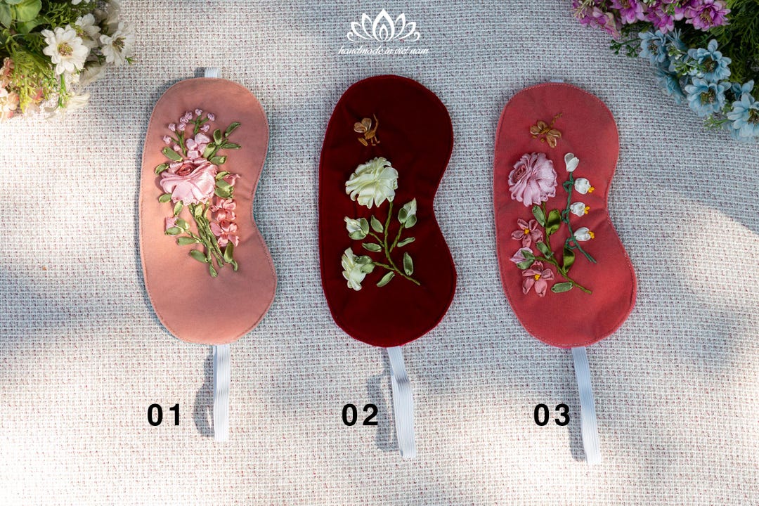 Embroidered Sleep Mask, Floral Eye Mask, Unique Ribbon Embroidery - Etsy
