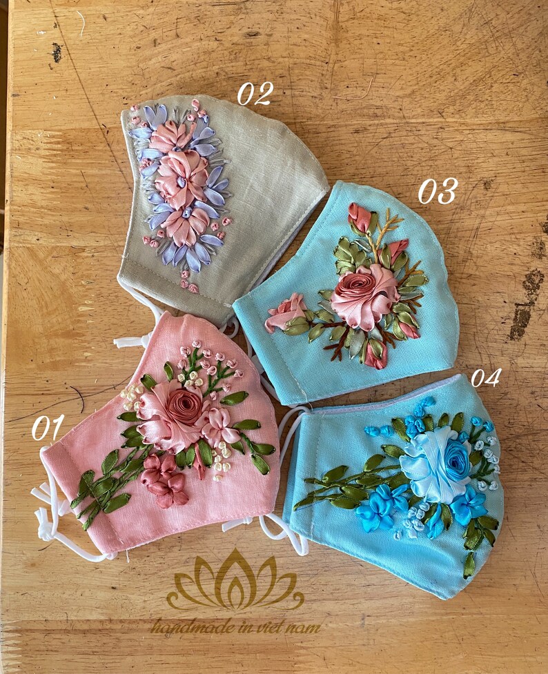 Embroidered Linen Mask Ribbon Embroidery Mask Nose Wire - Etsy