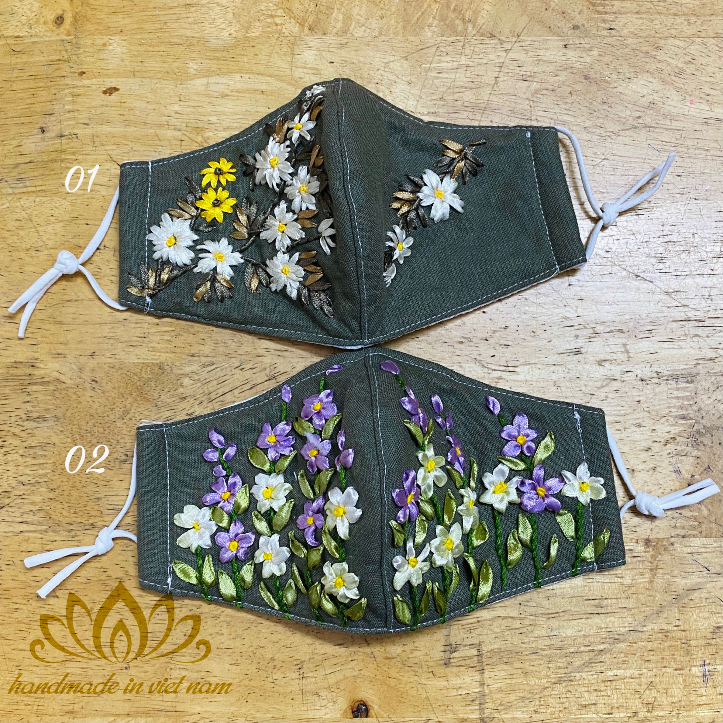 Two side embroidered mask Embroidered linen mask with nose | Etsy