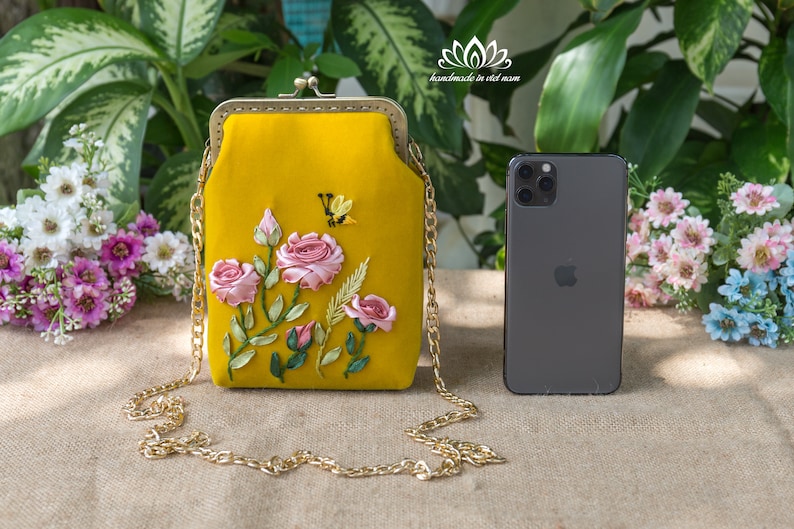 Mini Crossbody Bag, Purse and Phone Holder Bag, Ribbon Embroidery - Etsy