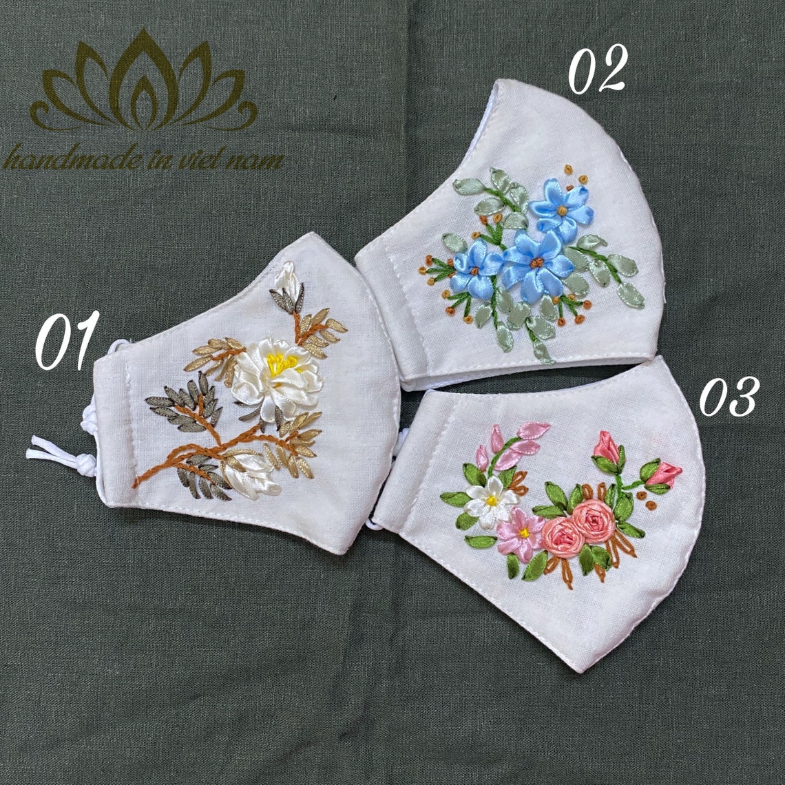 Embroidered Linen Mask Ribbon Embroidery Mask Nose Wire | Etsy