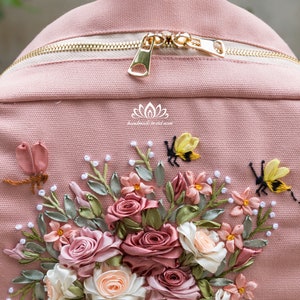 Backpack Embroidered With Ribbon Flowers | Handmade Backpack With ...