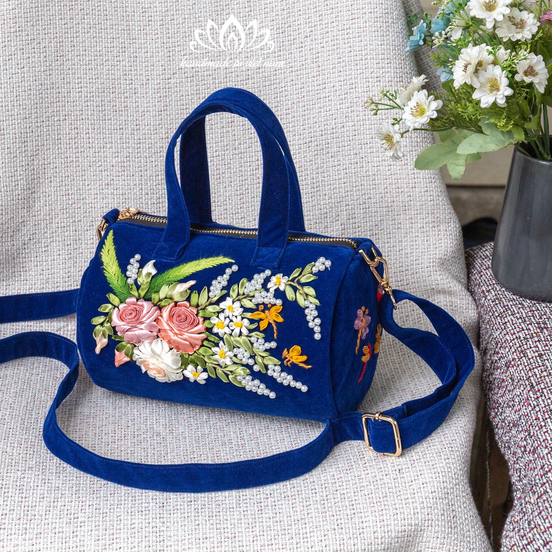 Velvet Mini Duffle Bag | Unique Ribbon Embroidery | Great Gift - Etsy