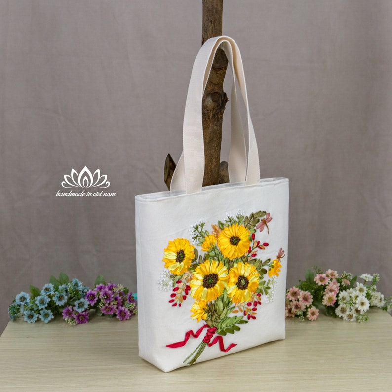 Embroidered Shoulder Bags With Zipper Sunflower Ribbon - Etsy