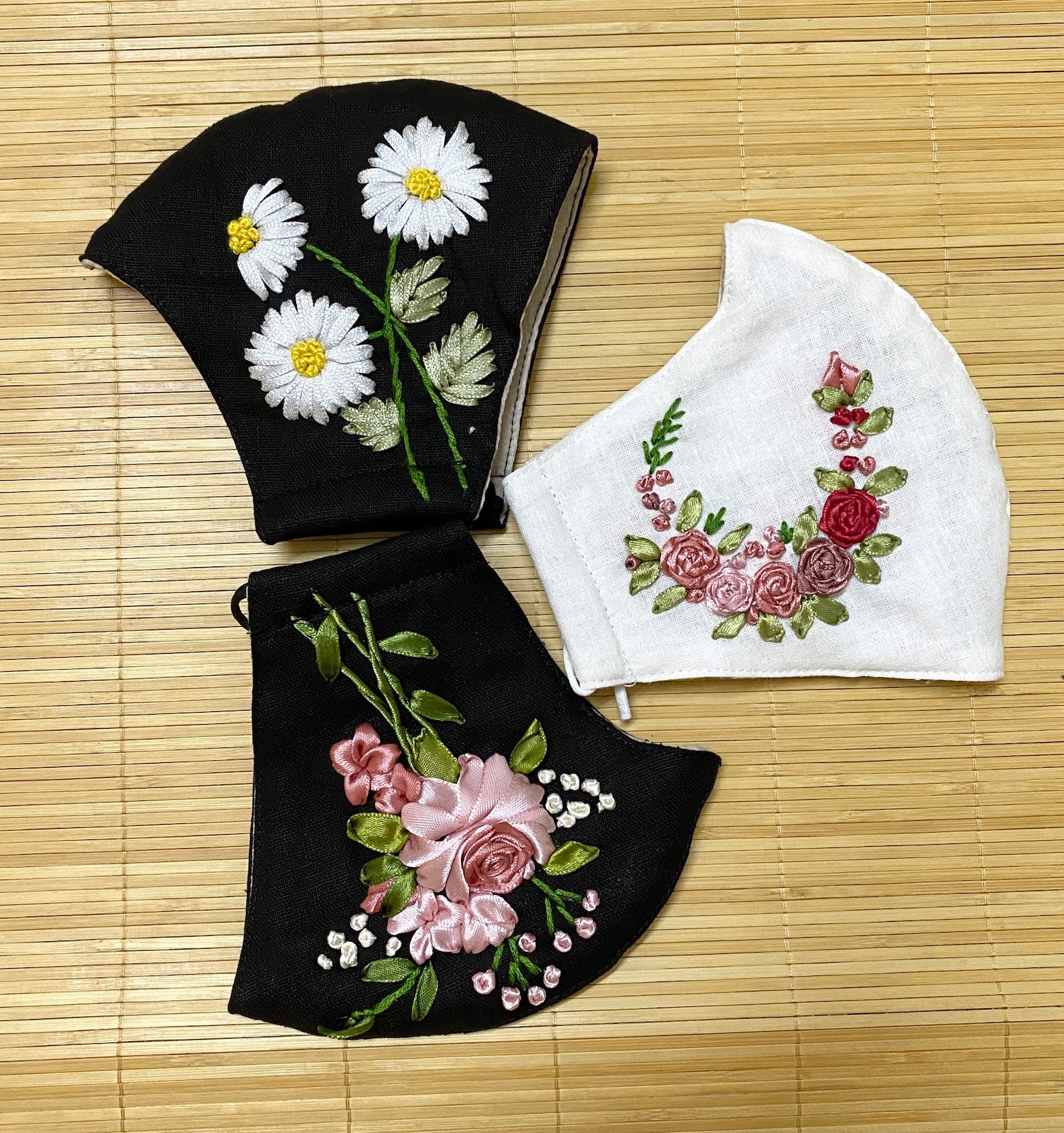 Embroidered Linen Mask Ribbon Embroidery Mask Nose Wire - Etsy