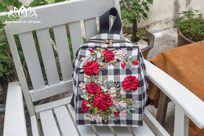 Embroidered Backpack Ribbon Embroidery Backpack Embroidery - Etsy