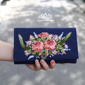 Rose Embroidery Wallet, Unique Ribbon Embroidery, Handmade Wallet - Etsy