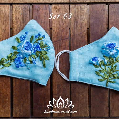 Embroidered Linen Mask Ribbon Embroidery Mask Nose Wire - Etsy