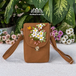 Crossbody Canvas Phone Bag, Embroidered Apple Blossoms - Etsy